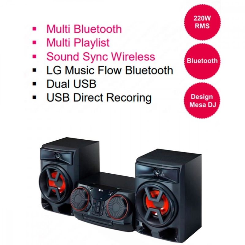 Mini System LG XBoom CK43 220 Watts Multi Bluetooth Sound Sync Wireless ...