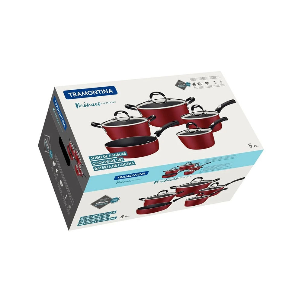 Jogo de Panelas Tramontina Monaco 5 Peças em Alumínio com Revestimento ...